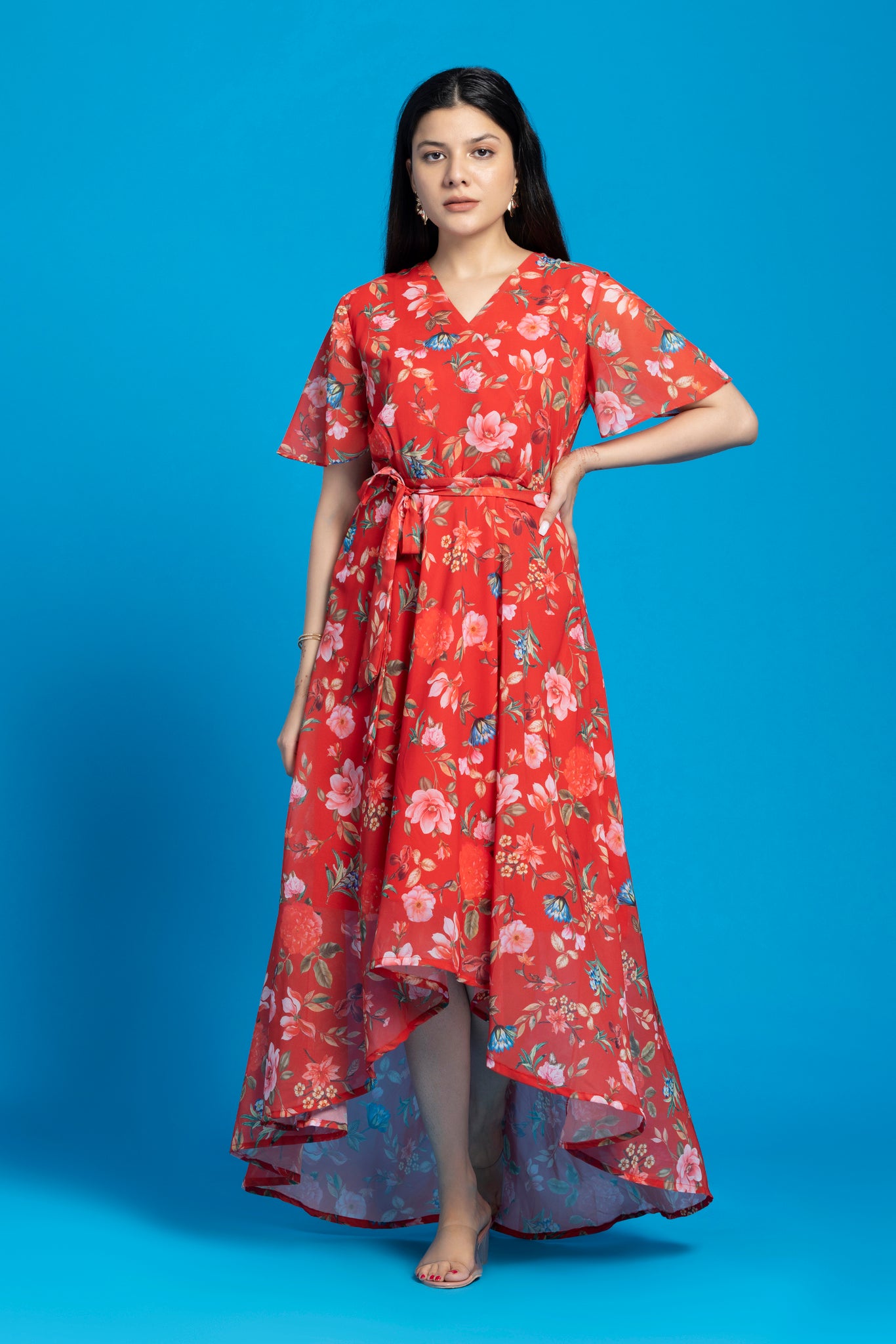 Buy Chilli Red Floral Printed Maxi Dress for Women | Trendy Clothes for ...