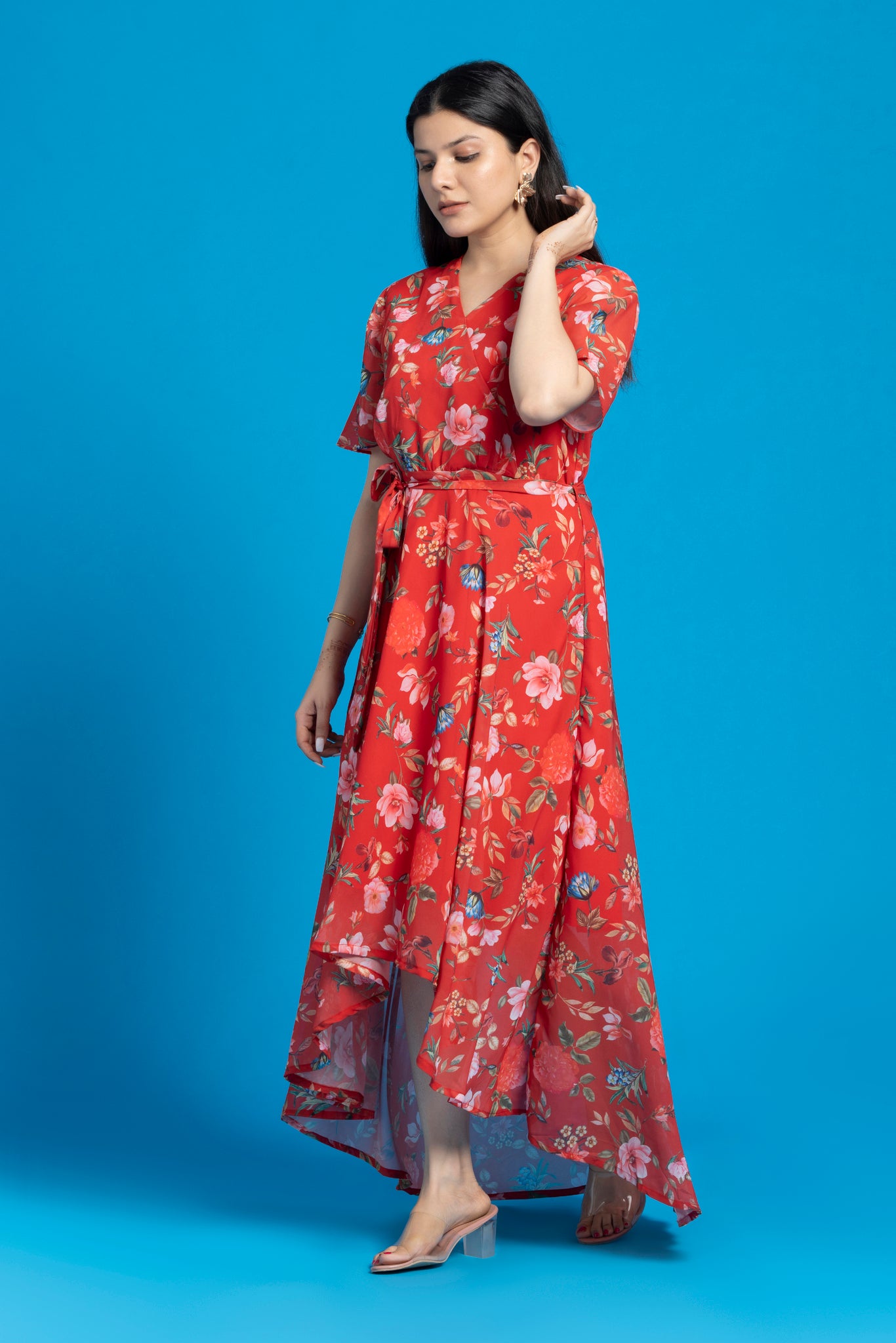 Buy Chilli Red Floral Printed Maxi Dress for Women | Trendy Clothes for ...