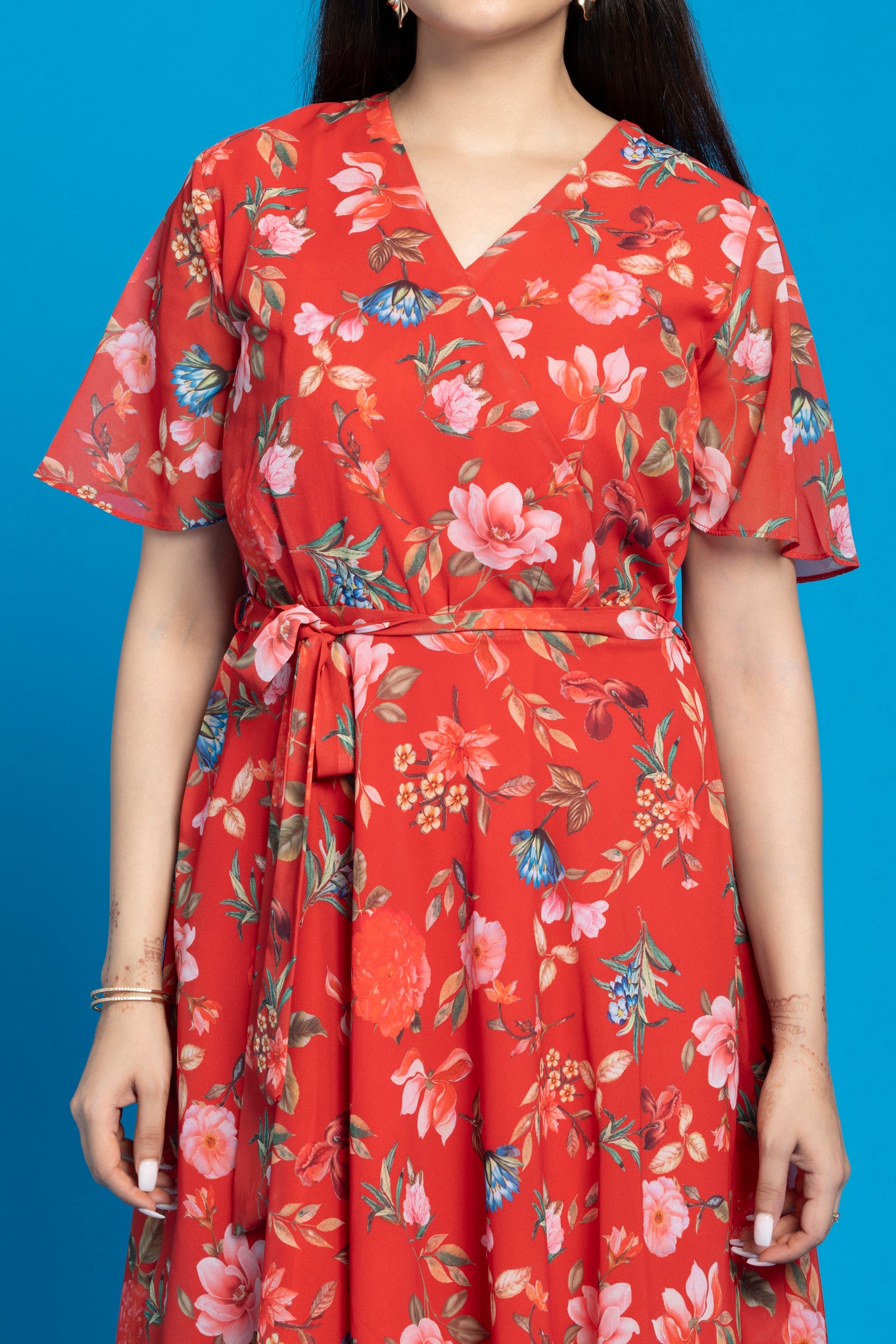 Buy Chilli Red Floral Printed Maxi Dress for Women | Trendy Clothes for ...